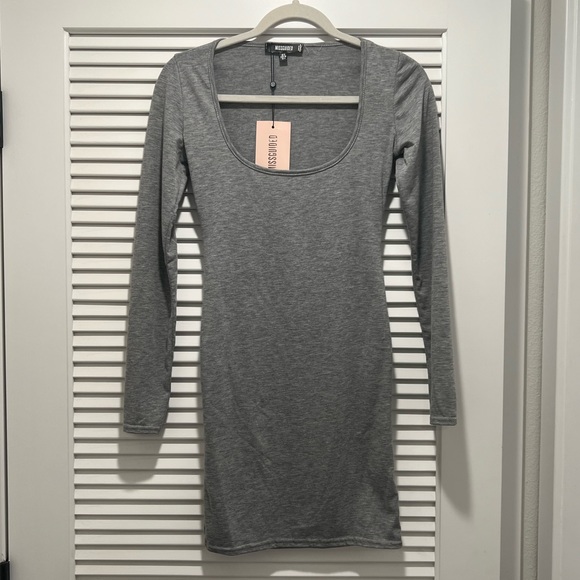 Missguided | Dresses | Missguided Gray Scoop Neck Long Sleeve Mini Dress | Poshmark